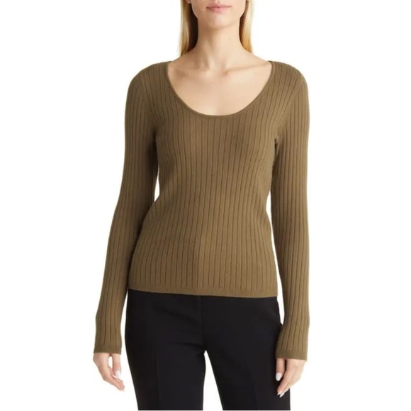 Halogen | Sweaters | Halogen Ribbed Scoop Neck In Olive Nwt | Poshmark
